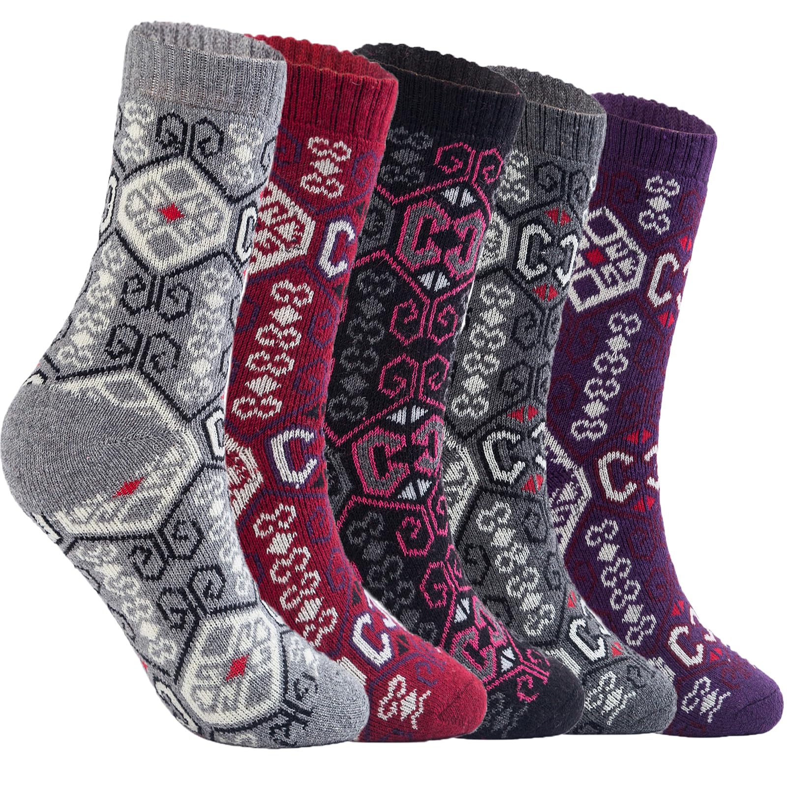 Mens Winter Warm Wool 5 pairs Crew Cute Socks Mixed Color (AJSK37)