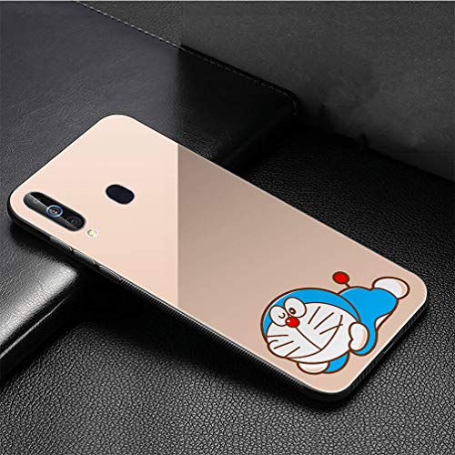Luxury Phone Case for Samsung Galaxy A40 Cover,9H Tempered Glass Back Cover Soft Silicone Anti Scratch Bumper Design LB-148 Anime Doraemon Protective Case