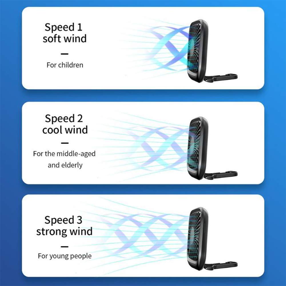 Maso Car Fan for Back Seat - USB Foldable Electric Fan 3-Speed Headrest Fans for Car Desk Office Outdoor Camping(Black)
