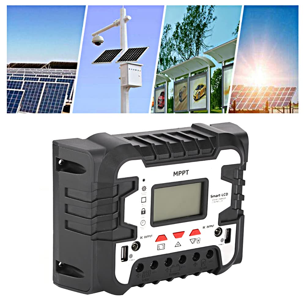 MPPT Solar Charge Controller, 30A/50A/80A Solar Charger Controller MPPT Dual USB LCD Display 2.4A 12V24V IP32 Waterproof Solar Panel Battery Intelligent Regulator(80A)