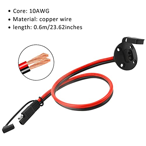WMYCONGCONG 2 PCS SAE Power Socket Sidewall Port Connector 10AWG 23.62inch SAE Quick Disconnect Panel Mount Power Cable with Cap for Solar Generator Battery Charger