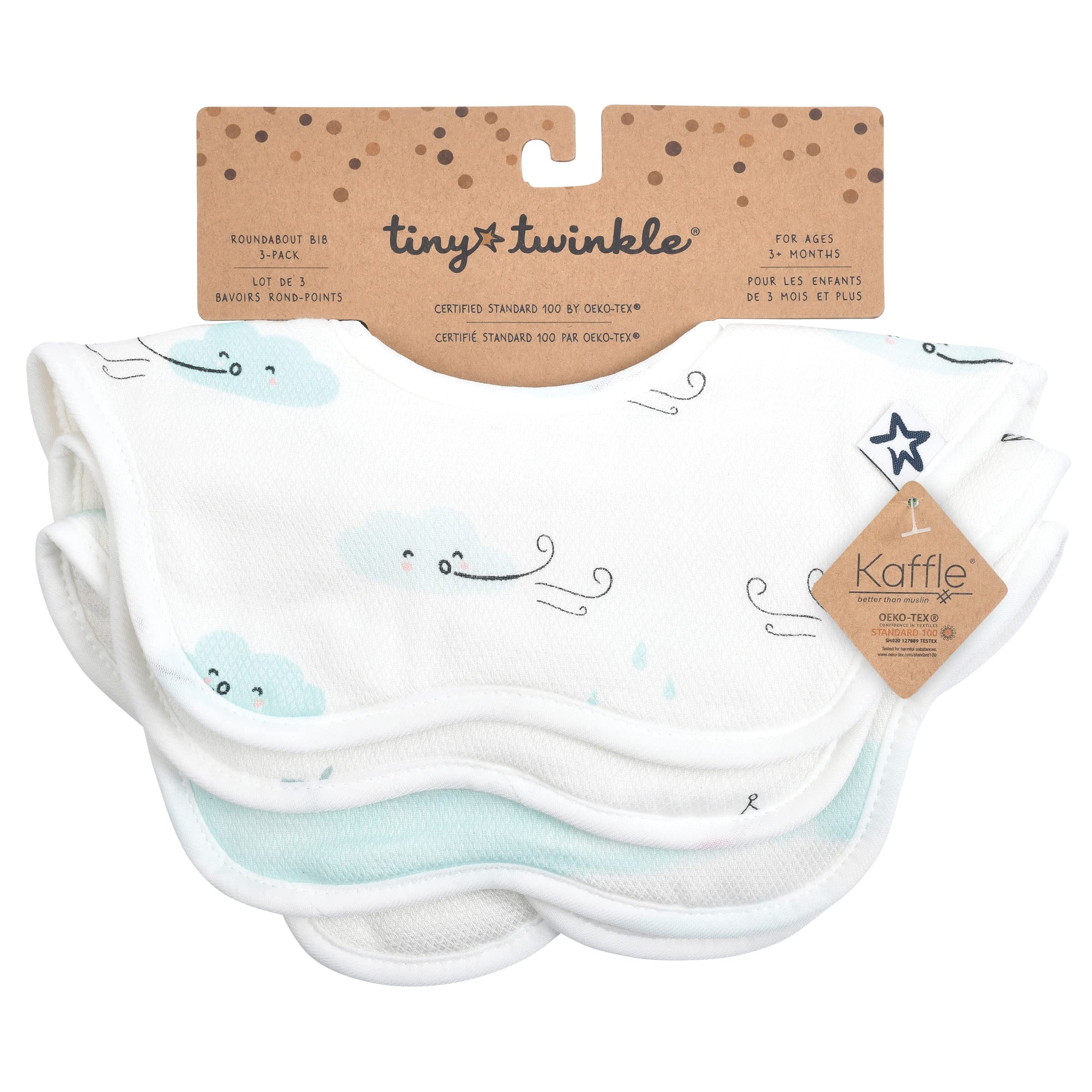Tiny Twinkle Roundabout Drool Bibs 3 Pack - 360 Rotating Waterproof and Absorbent Teething Baby (Cloud) Cloud 3-pack