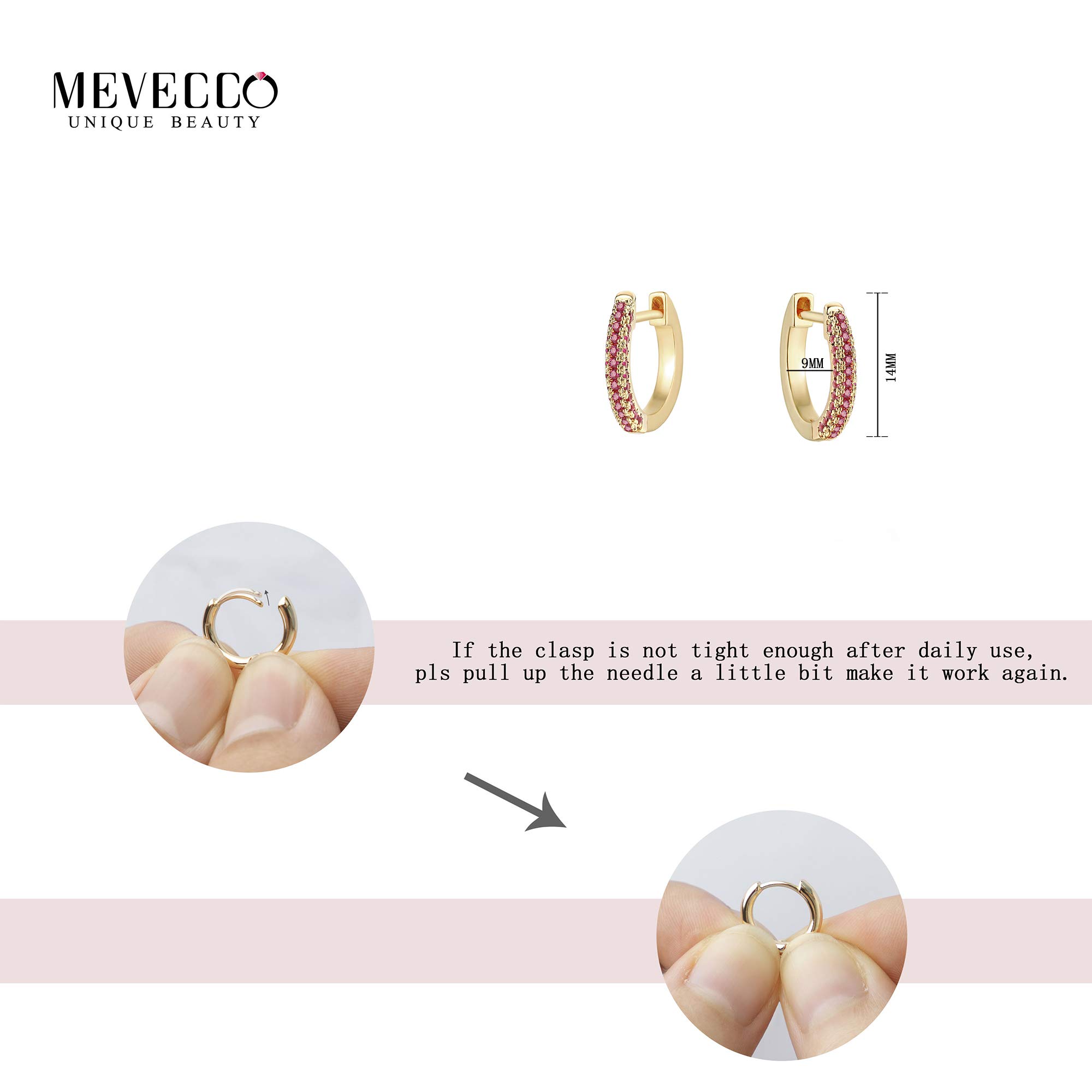 MEVECCO 14K Gold Plated 3 Row Pave Cubic Zirconia Hoop Earrings Dainty Handmade Huggie Earrings for Women