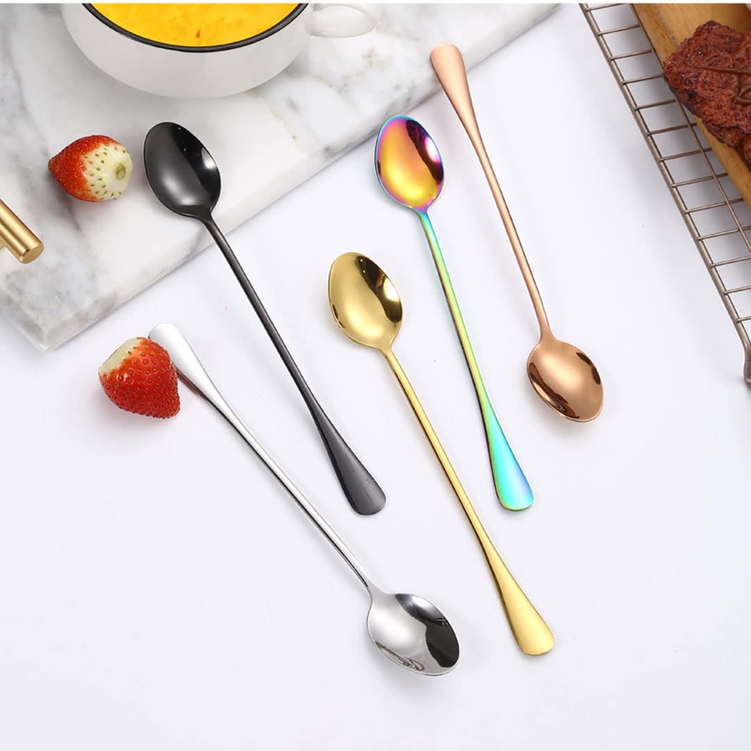 Stainless Steel Spoon, Soup Spoon,Mirror Finish Spoons,Kitchen Serving Spoons,Coffee spoon,Dessert Spoon, Ice Cream Spoons for Soup Rice Tea Milk Coffee Dessert (5 PCS,bright color)