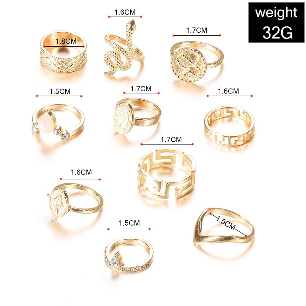 Nicute Gold Ring Set Rhinestone Finger Rings Vintage Knuckle Stackable Shiny Rings Accessories for Women (10PCS)