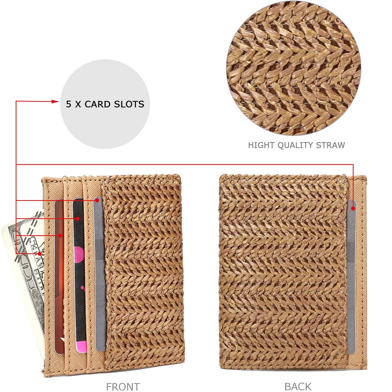 YIKOEE Straw Purse for Women Summer Beach Woven Bag With PomPom (Light Khaki)