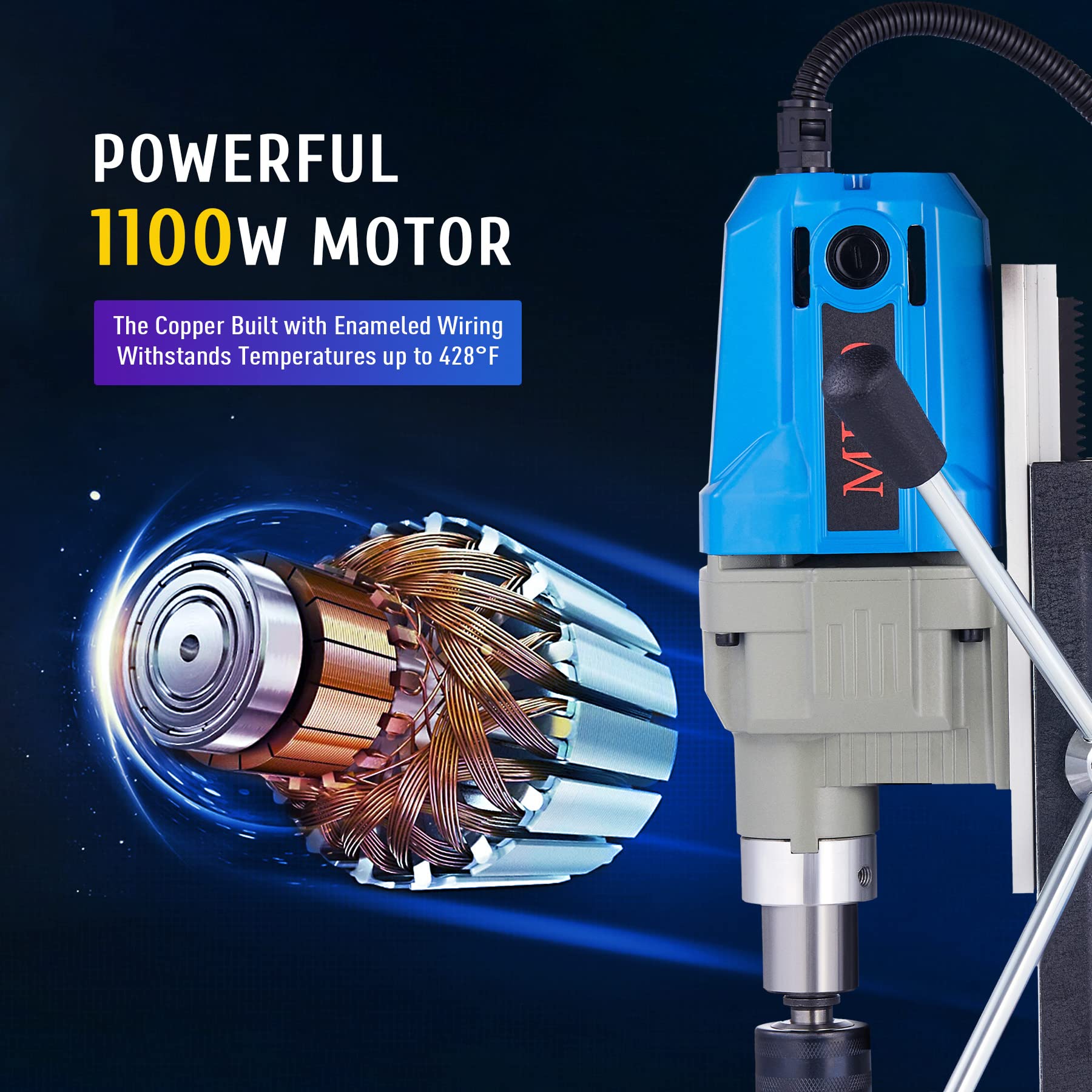 ZELCAN 1100W Magnetic Drill Press with 1.6 Inch Boring Diameter, Power Mag Drill 2700lbf Electromagnet Portable Drilling Machine for Metal Surface and Home Improvement