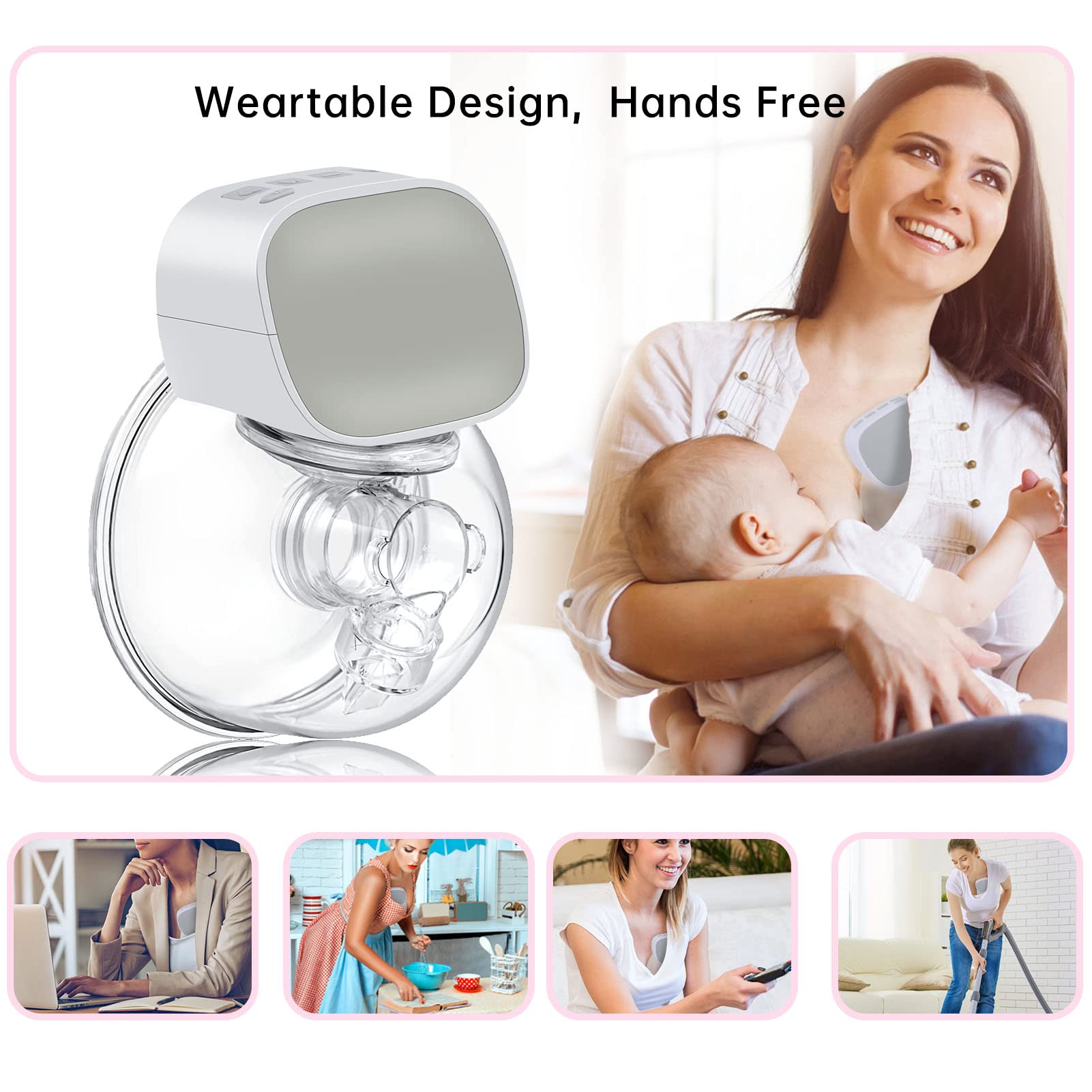Wearable Electric Breast Pump with Memory Function and Low Noise – Dual Modes and 5 Levels – Easy Hands-Free Breastfeeding – Portable Breast Pump for Moms