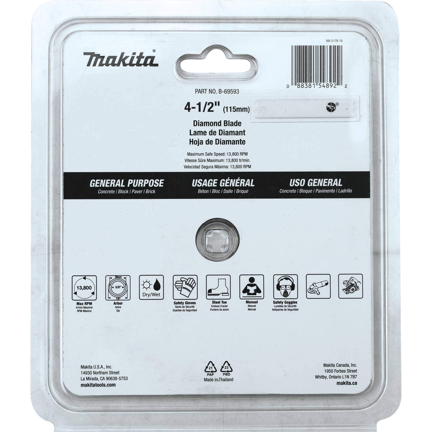 Makita B-69593 4-1/2" Diamond Blade, Segmented, General Purpose