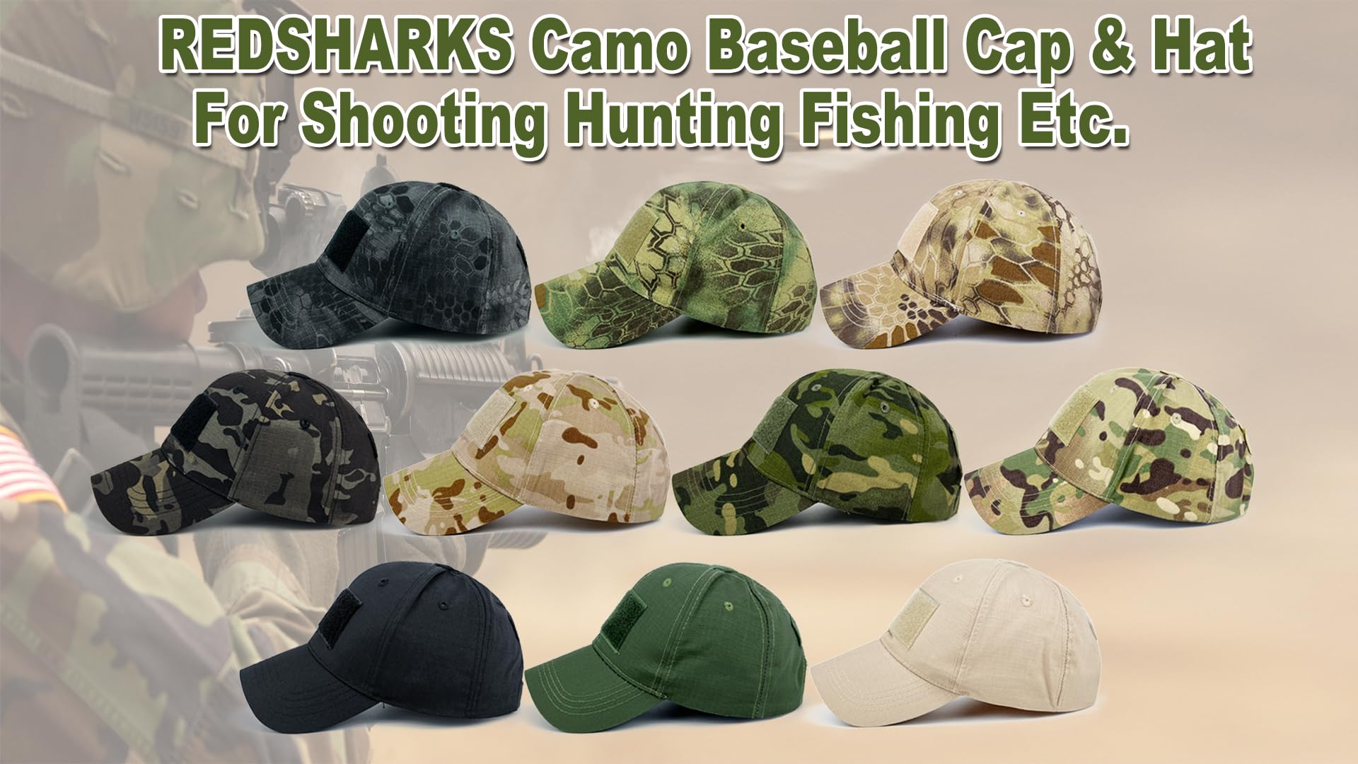 REDSHARKS Snake Camouflage Camo Baseball Cap with American Flag USA Tactical Operator Army Military Hat for Shooting Hunting Military khaki X-Large