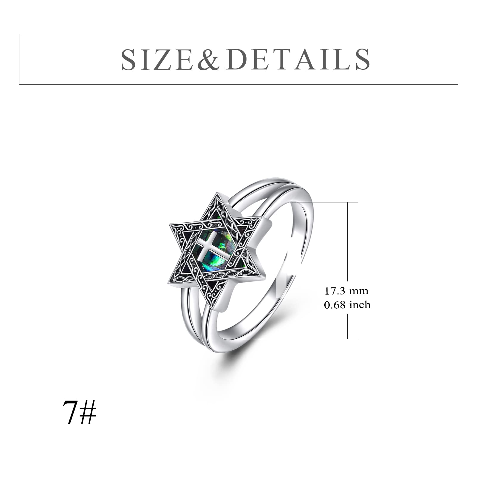 Star of David Ring for Women Sterling Silver Cross Abalone Shell Jewish Jewelry 7 (cross 7)