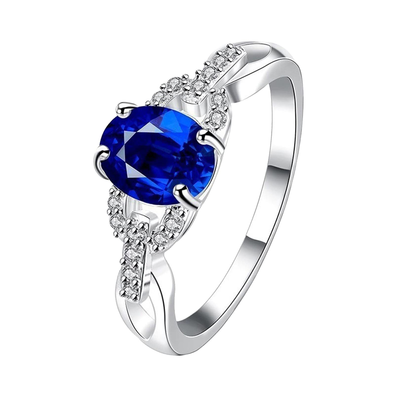 QINGWEI Oval Ruby Band Ring for Women Wedding Engagement Proposal Diamond Ring Birthday Valentine's Jewelry Gift for Mom Girlfriend