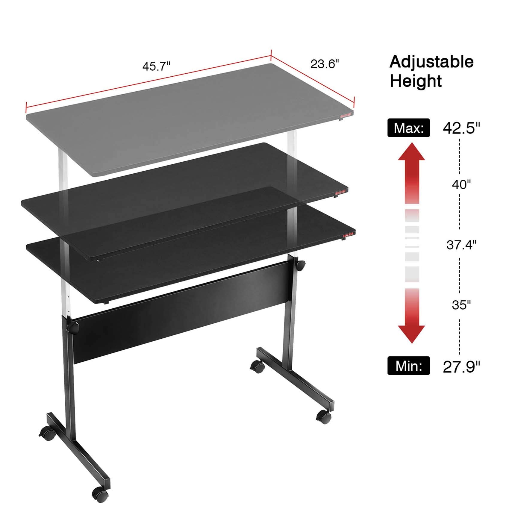 Mr IRONSTONE Height Adjustable Desk 45.7" Mobile Computer Desk Home & Office Utility Table with Rolling Wheels（Non-Automatic Adjustment） (Black)