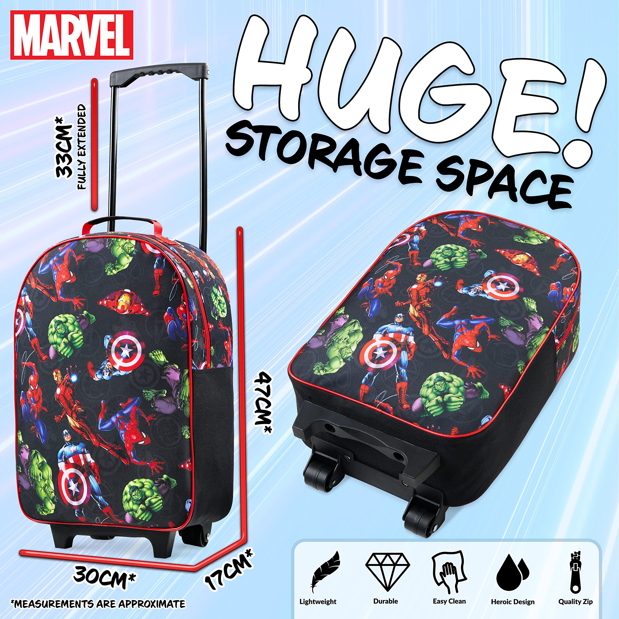 Marvel Kids Suitcase for Boys Foldable Trolley Hand Luggage Bag Carry On Avengers Travel Bag with Wheels Cabin Bag Wheeled Bag with Handle Spiderman Trolley Suitcase Boys (Multicolor Avengers)