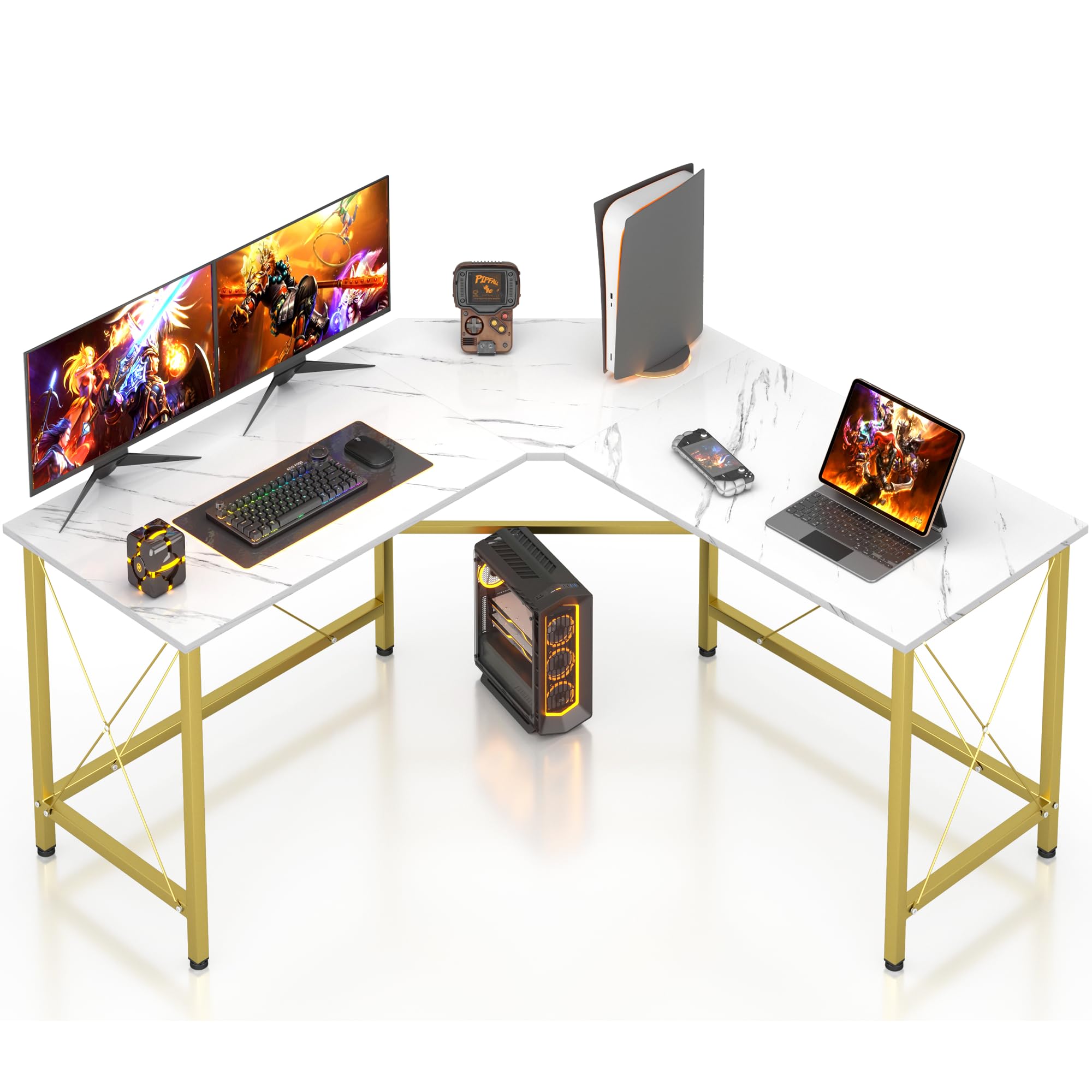 Mr IRONSTONE L Shaped Desk, 59" Computer Gaming Desk, Corner Desk for Home Office Desks, Modern Computer Writing Desk with Large Desktops, Easy to Assemble & Space-Saving Desk - Marble White