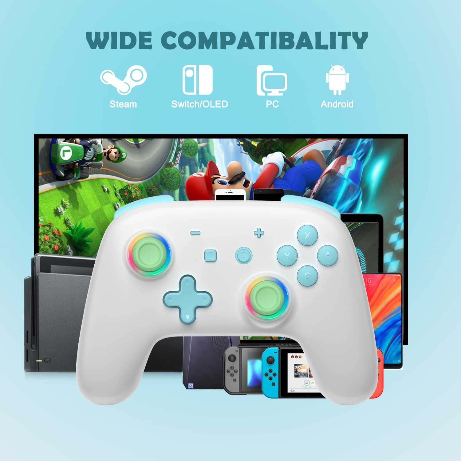 momen Switch Pro Controller, Wireless Switch Controller for Nintendo Switch/Lite/OLED Green Switch Controller Adjustable LED Joystick, Wake-up, Turbo, Dual Vibration & Motion Control