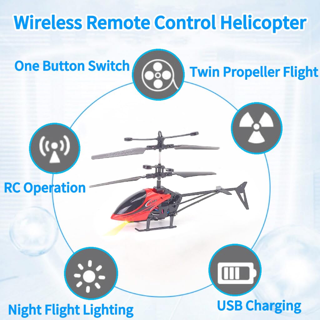 MINADCIN 2-Channel RC Helicopter - 2.4 GHz with Gyro Stabilizer and Searchlight, One-Piece Takeoff/Landing, High/Low Speed - Indoor Flying Toy for Boys, Children, and Beginners
