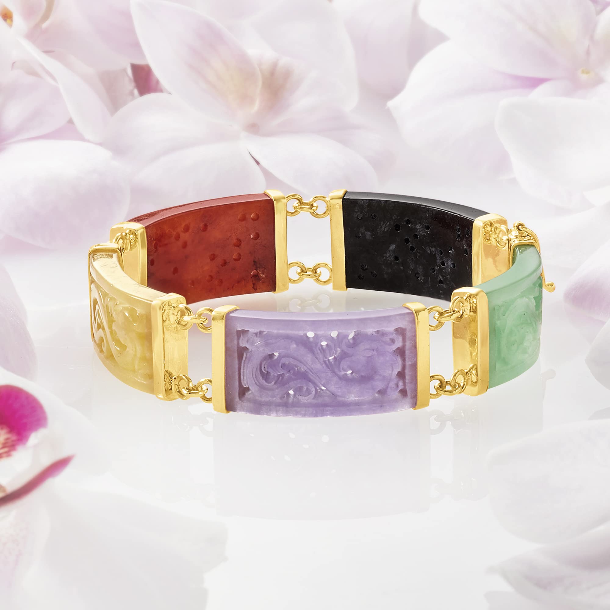 Ross-Simons Multicolored Jade Dragon Bracelet With 18kt Gold Over Sterling. 8 inches