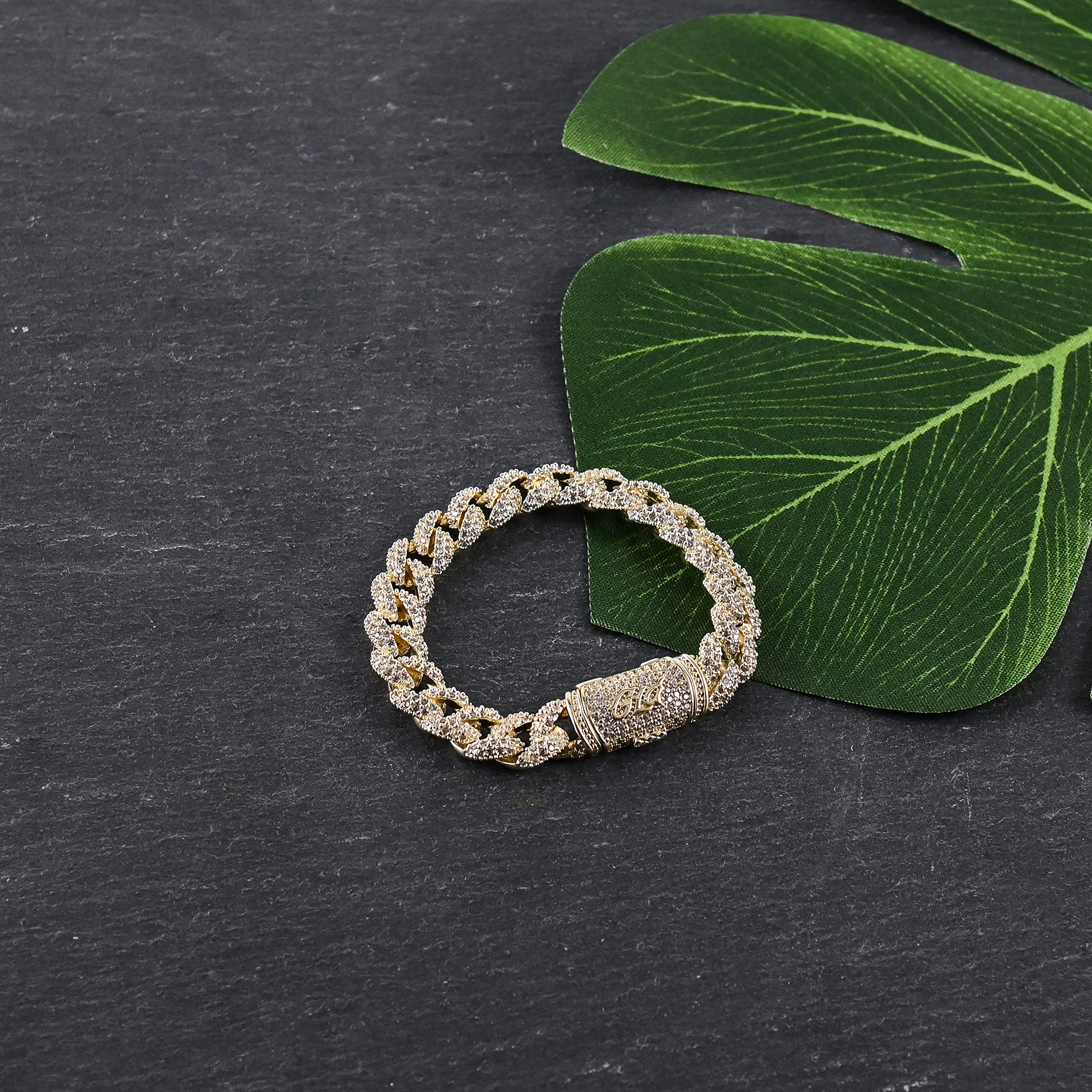 The GLD Shop 12MM Diamond Cuban Bracelet, 7" - Gold (Gold, 8 Inch)