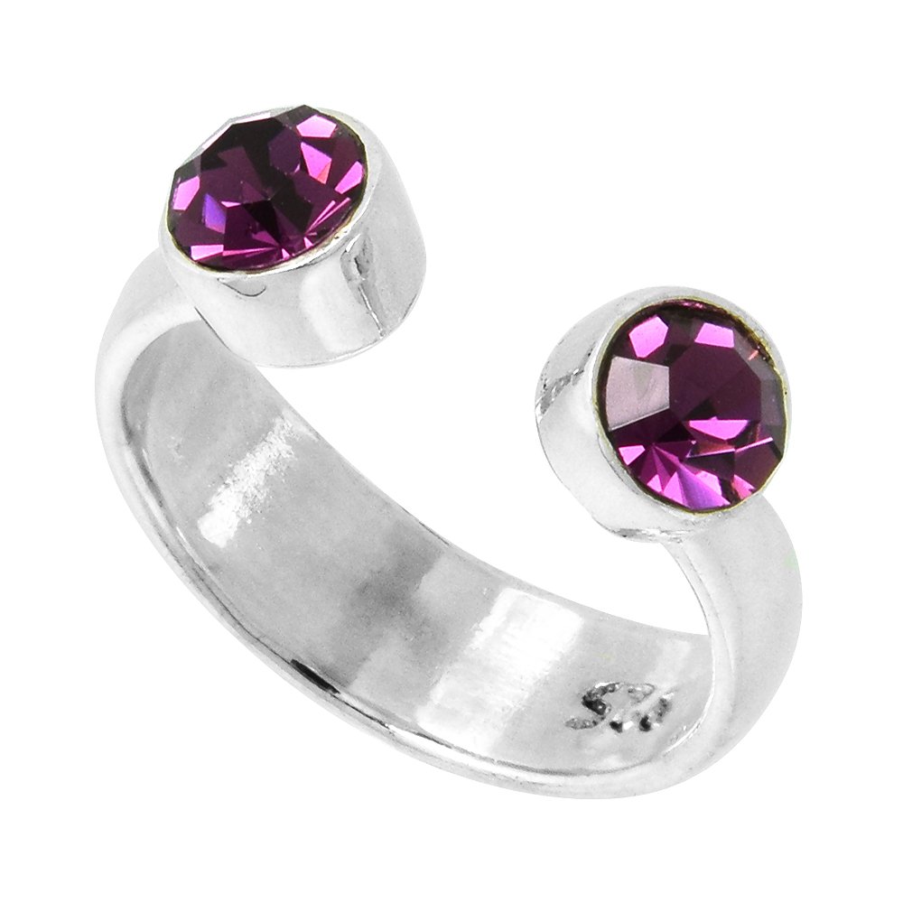Sterling Silver February Birthstone Amethyst Crystal Toe Ring for Women Teen Girls Open Top Midi Ring Knuckle Ring Adjustable size 2