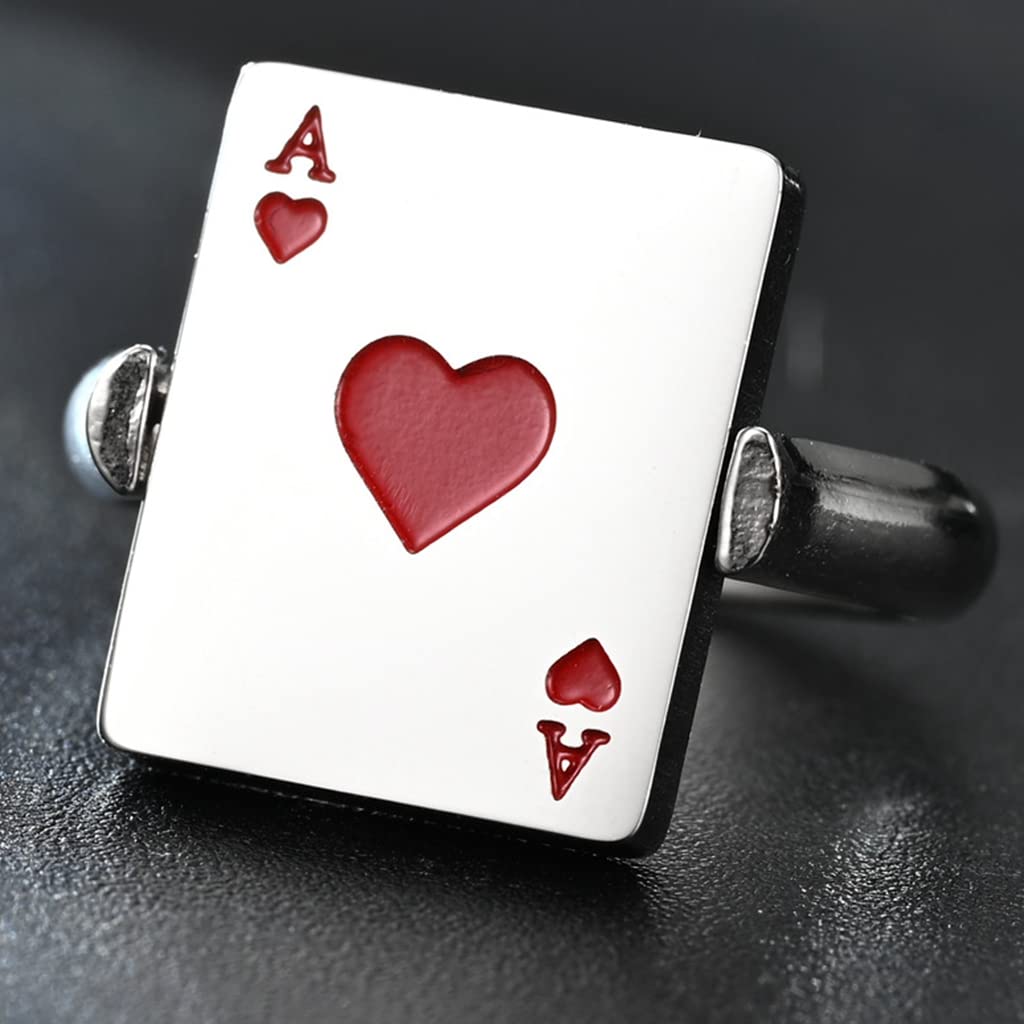 Stainless Stee Poker Ace Spade Heart Flip Rollover Style Cocktail Party Biker Holiday Ring (Silver, 8)