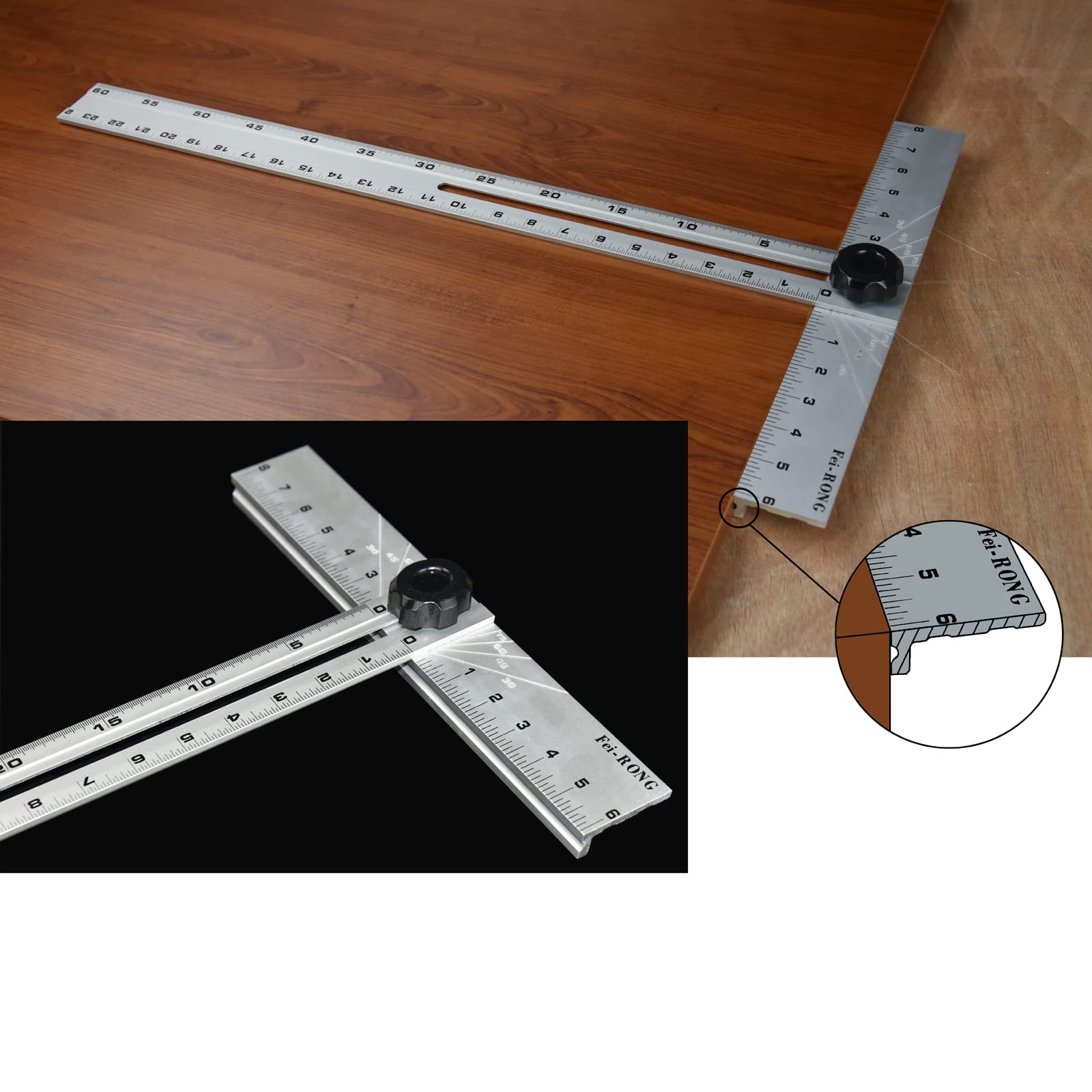Triangle Ruler Square Carpentry Squares Folding Aluminium Frame Construction Tools Combination 24/48 Inches in Framing Roofing Stair Work Woodworking Movable Right Angle 90°45 Degree Angle Ruler