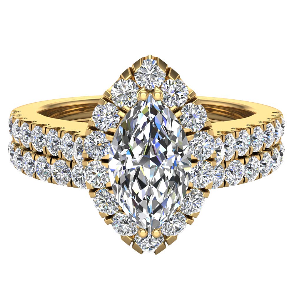 Marquise Cut Halo Diamond Wedding Ring Set 1.25 Carat Total 14K Gold (RS 7)