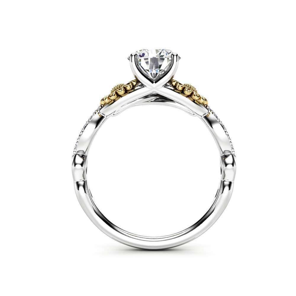 Reyansh Fashion Created Round Cut White Diamond 925 Sterling Silver 14K White Gold Finish Diamond Sunflower Flower Split Bridal Engagement Ring for Women's