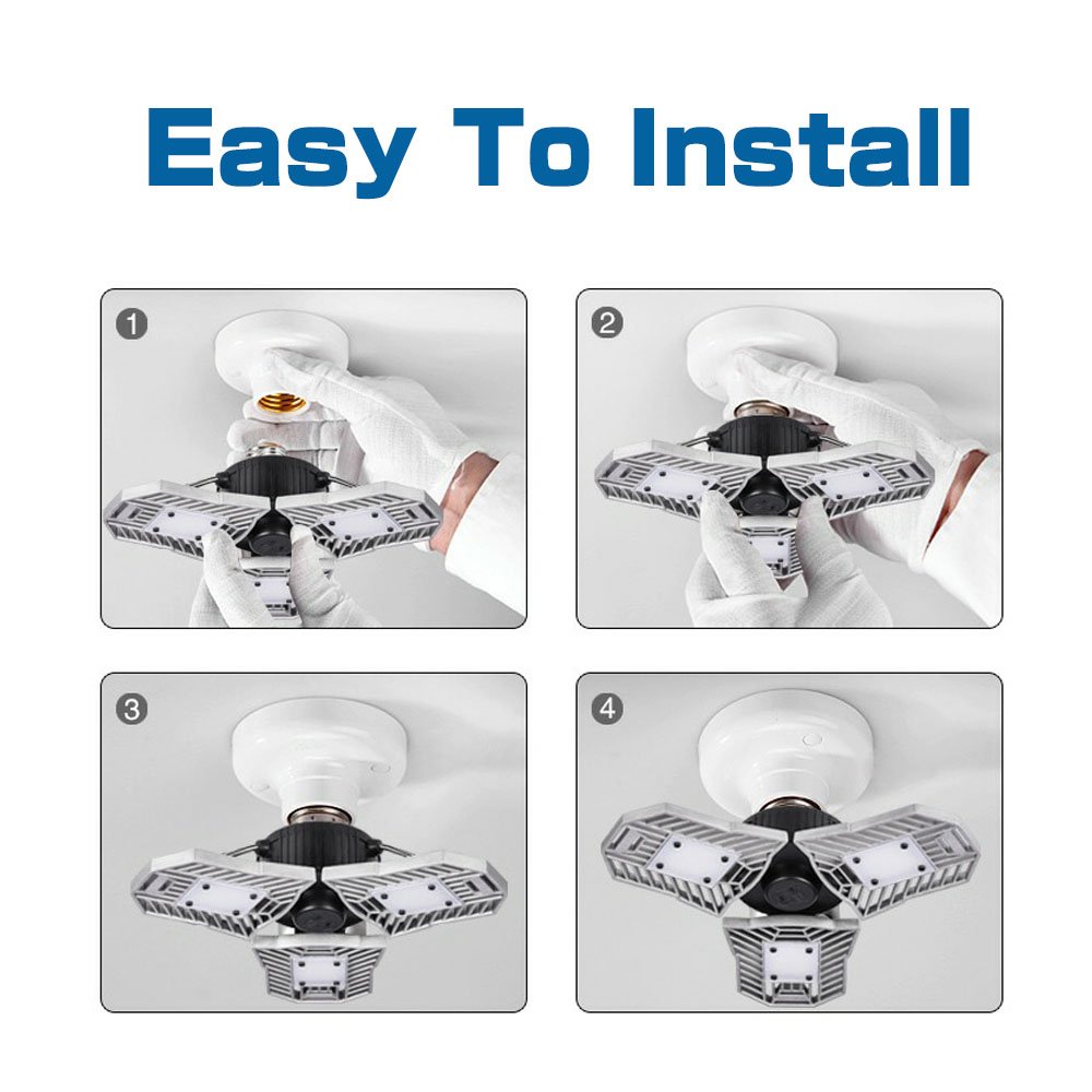 Mopzlink LED Garage Light, 60W E26/E27 6000LM Deformable Lamp, Tribright Garage Ceiling Lighting with 3 Aluminum Leaf, LED Light Bulbs for Workshop, Basement, Warehouse etc.