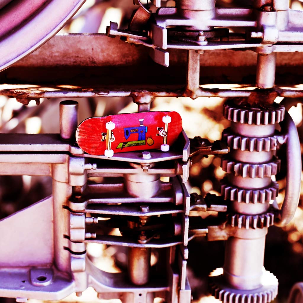 NOAHWOOD PRO Fingerboards (6-Layer Colour Maple Wooden PRO Concave Handmade Deck 8.0) +(NW Prince 34mm Trucks)+(NW ii Logo Handmade Wheels) (100x34mm, Red Sewing Machine)