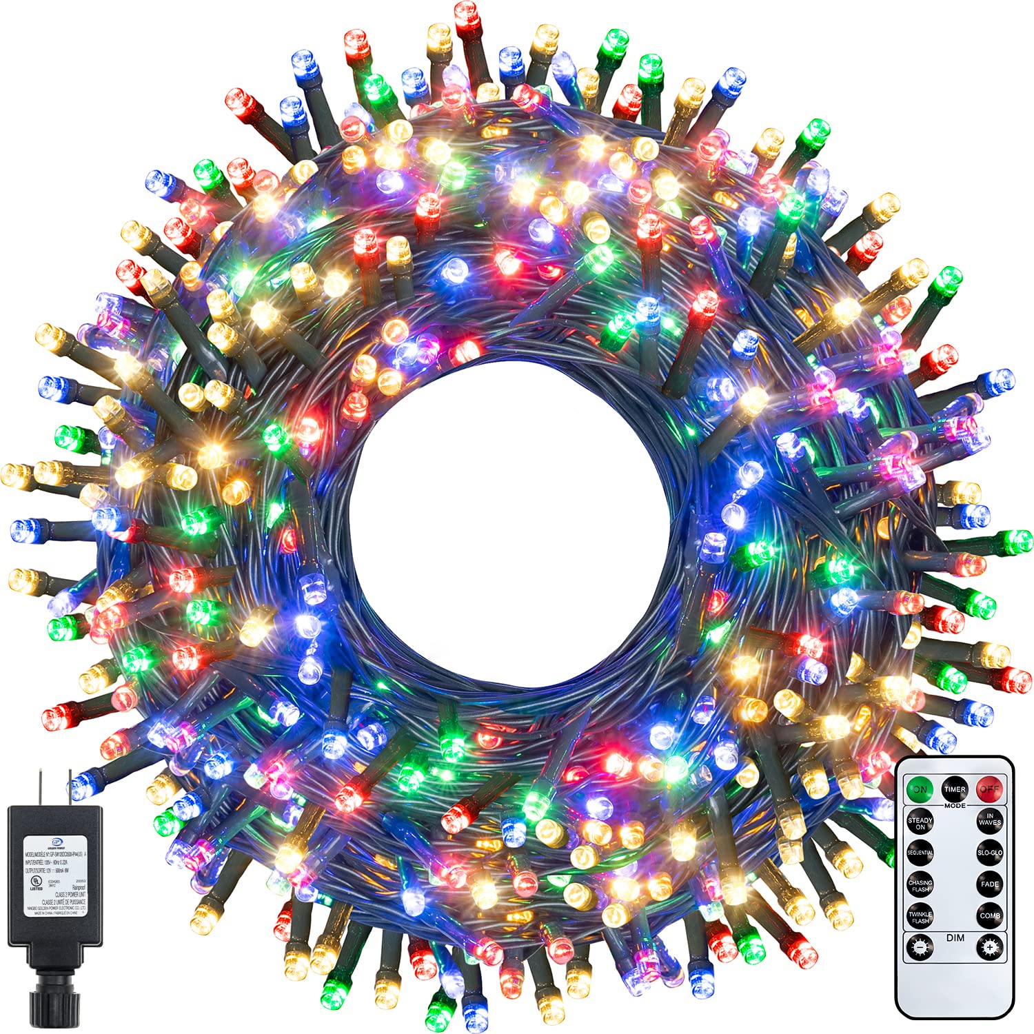 Ollny Christmas Lights 400LED 132FT, Plug-in Outside Tree Lights with Timer and 8 Modes, Remote Control Waterproof Dimmable Outdoor String Lights for House Yard Patio Xmas Decorations (Multicolored)