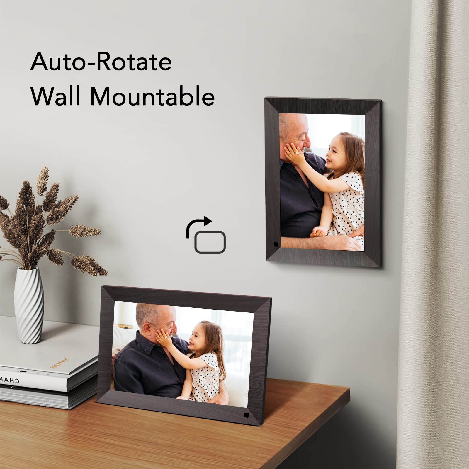 WiFi Digital Picture Frame 10.1 Inch, Canupfarm Smart Digital Photo Frame, 1080P IPS Touchscreen, Easy Setup, Built in 16GB, Auto-Rotate and Wall Mountable, Motion Sensor, Share Anywhere via APP