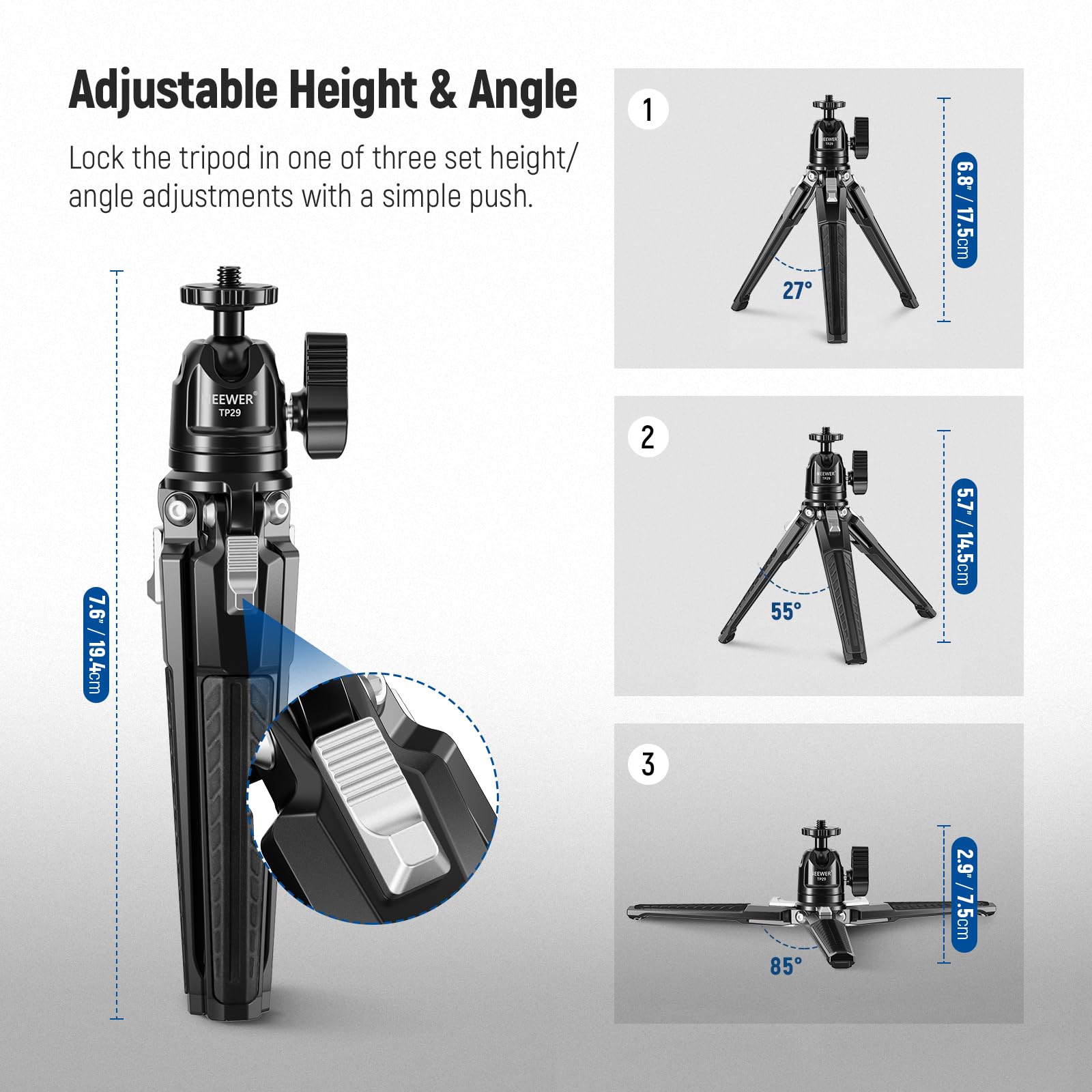 NEEWER Mini Metal Table Tripod with 360° Ball Head, Supports Vertical Recording and Handle, Portable Travel Tripod with 1/4 Inch Screw for Camera Mobile Phone Action Cam, Max. Load 3 kg, TP29