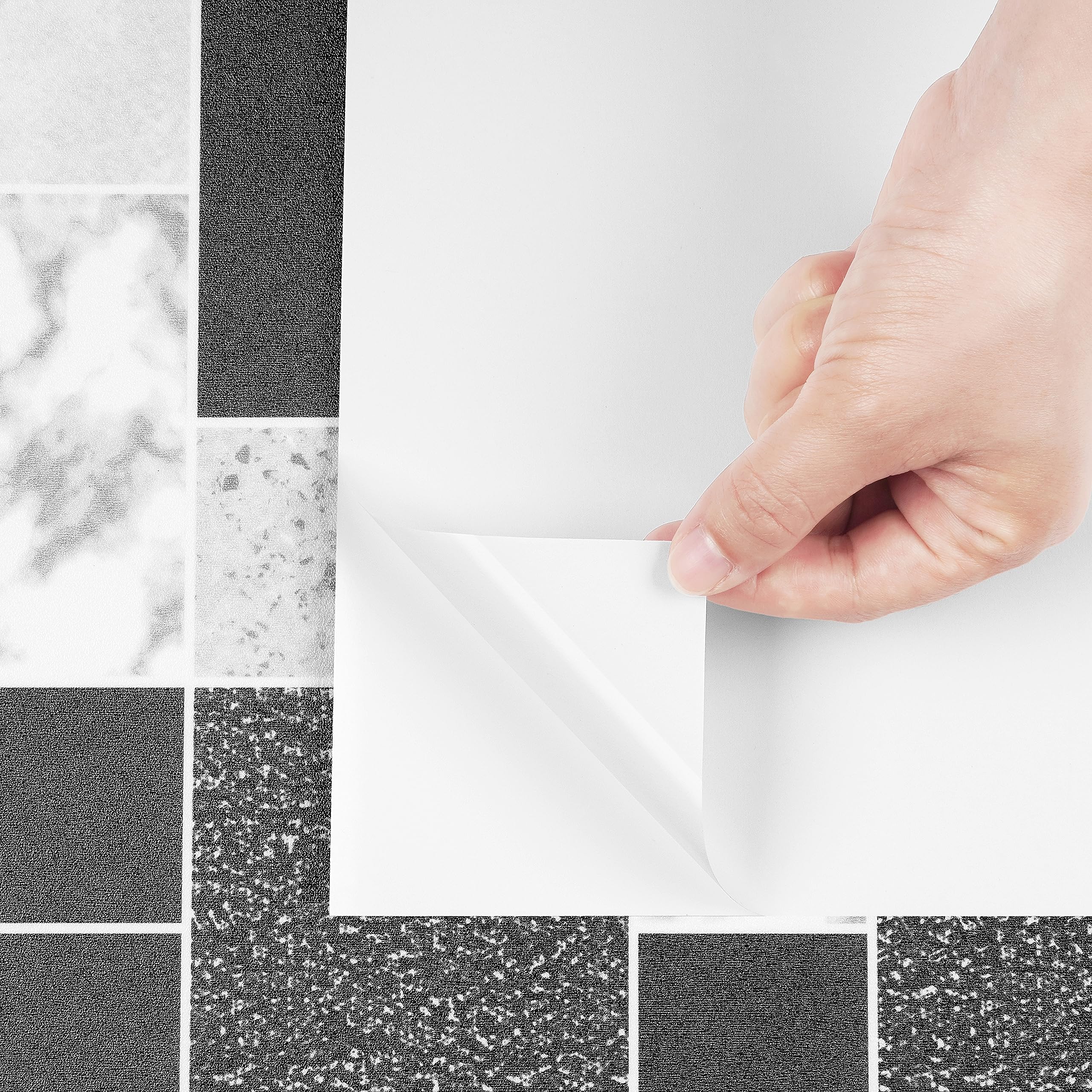 Livelynine Black and White Peel and Stick Floor Tile Bathroom Modern 4pcs 12x12" Grey Marble Self Adhesive Floor Tiles Peel & Stick Waterproof Vinyl Flooring Stick on Tile Floor Sheets Kitchen Shower
