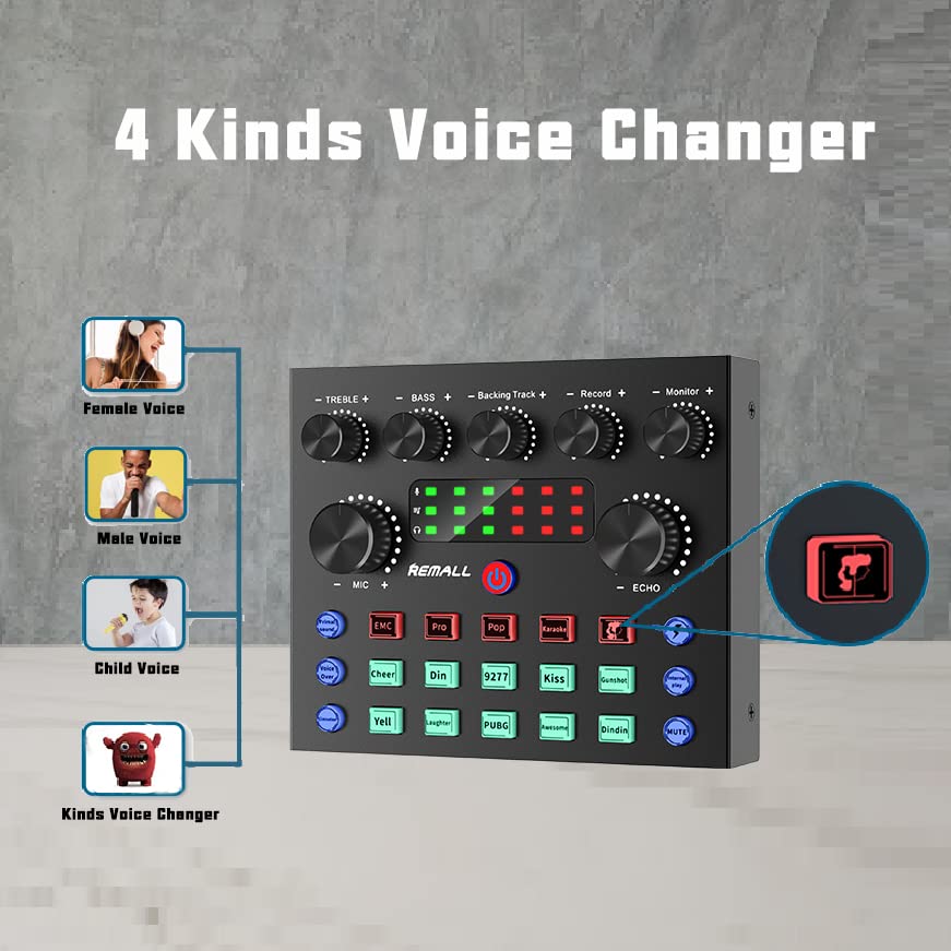 REMALL Audio Interface Podcast Equipment Bundle DJ Mixer Audio Streaming Podcast Microphone Studio Condenser Mic Gaming PC Phone Recording Card Sound Board