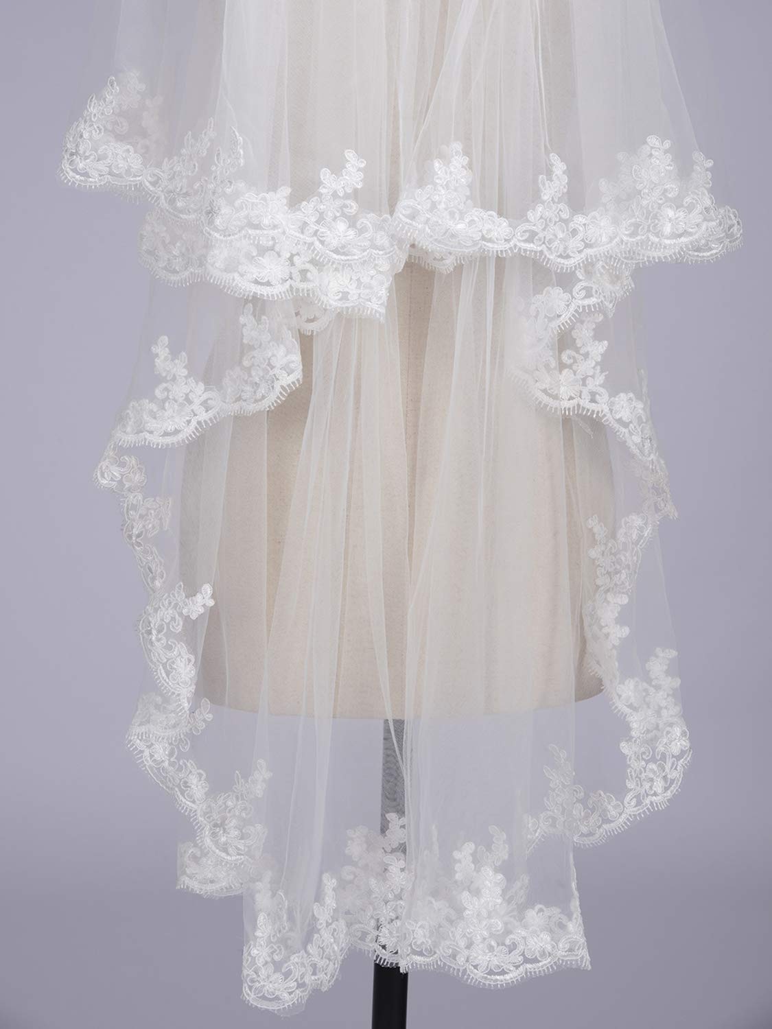 MisShow Women's Bridal Tulle Veils with Comb Lace Edge Wedding Veils for Bride,White