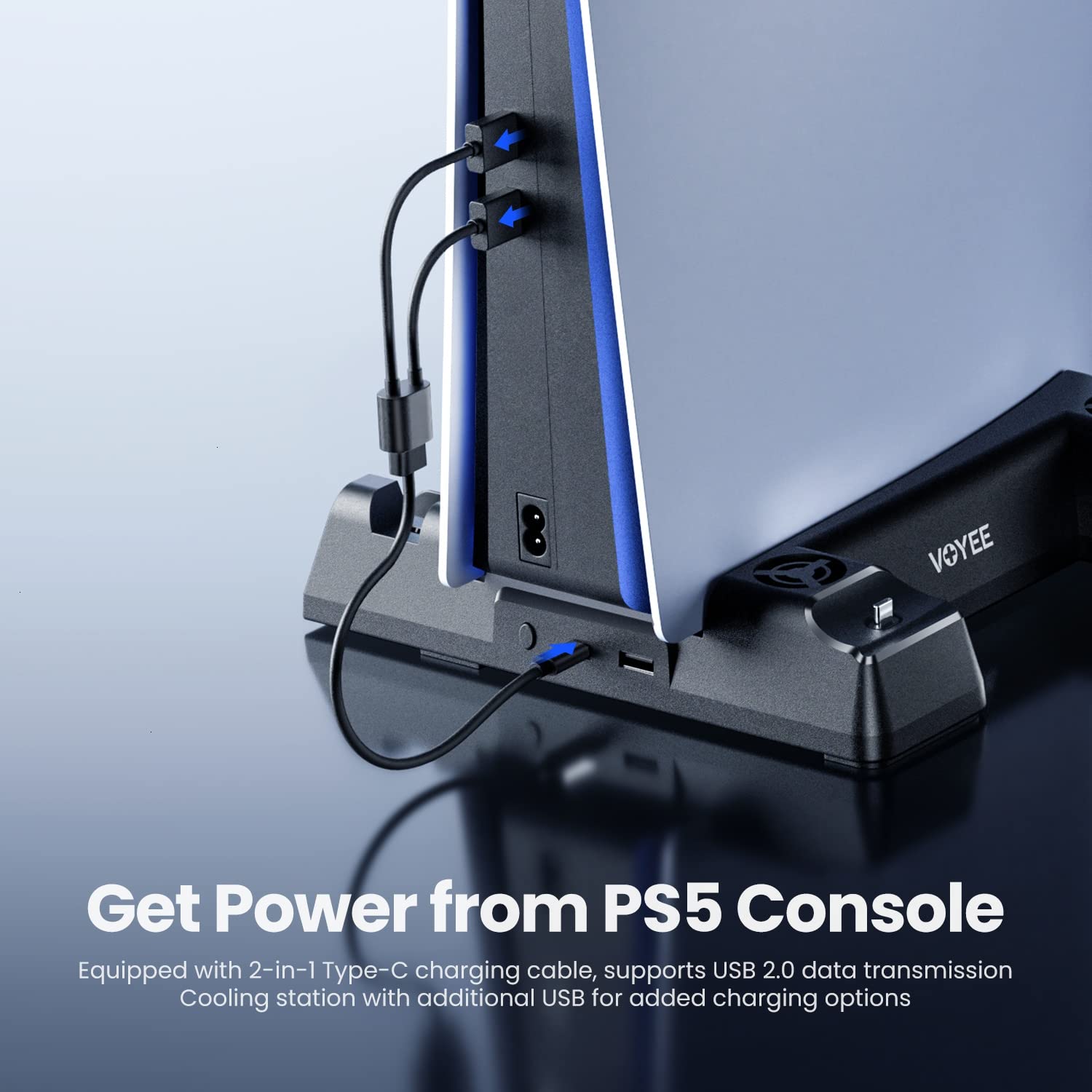PS5 Stand, VOYEE PS5 Accessories System with Suction Cooling Fan, Dual Controller Charger Station, 11 Games Storage Compatible with Playstation 5 PS5 Console - Black