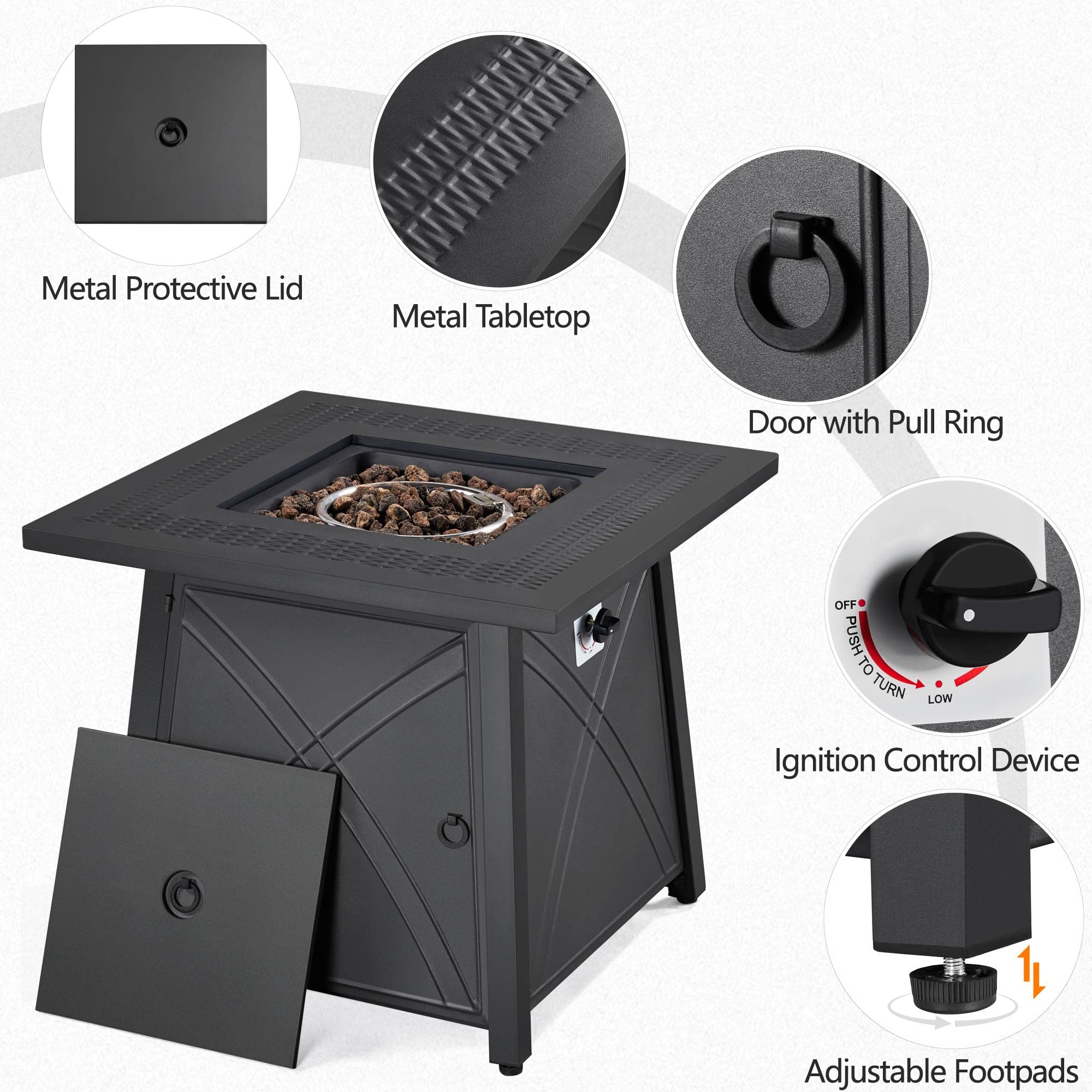 Yaheetech Propane Gas Fire Pit 28 Inch 50,000 BTU Square Gas Firepits with Iron Tabletop for Patio/Garden/Party, 2 in 1 Fire Pit with Lava Rocks for Heating/Bonfire Atmosphere, CSA Certification