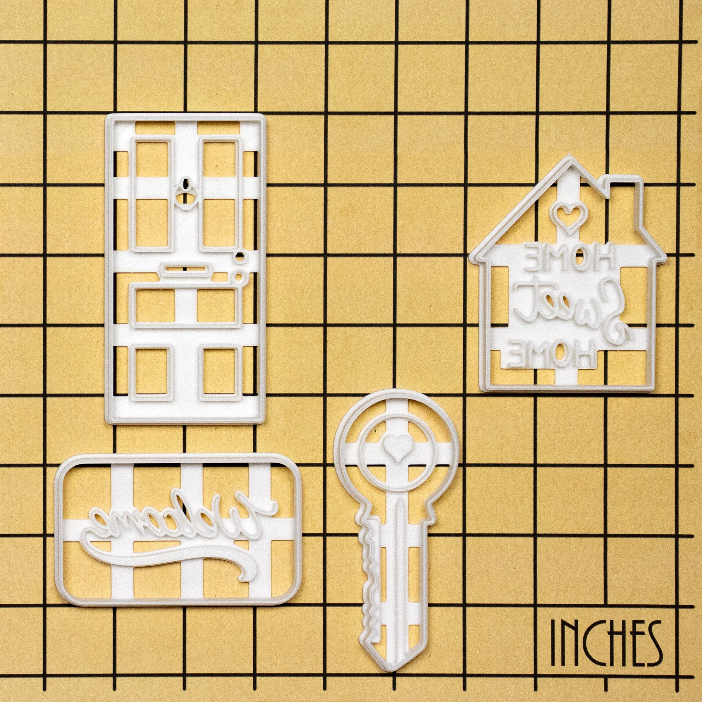 Set of 4 Housewarming cookie cutters (Home Sweet Home, House Door, House Key, and Welcome Mat), 4 pieces - Bakerlogy