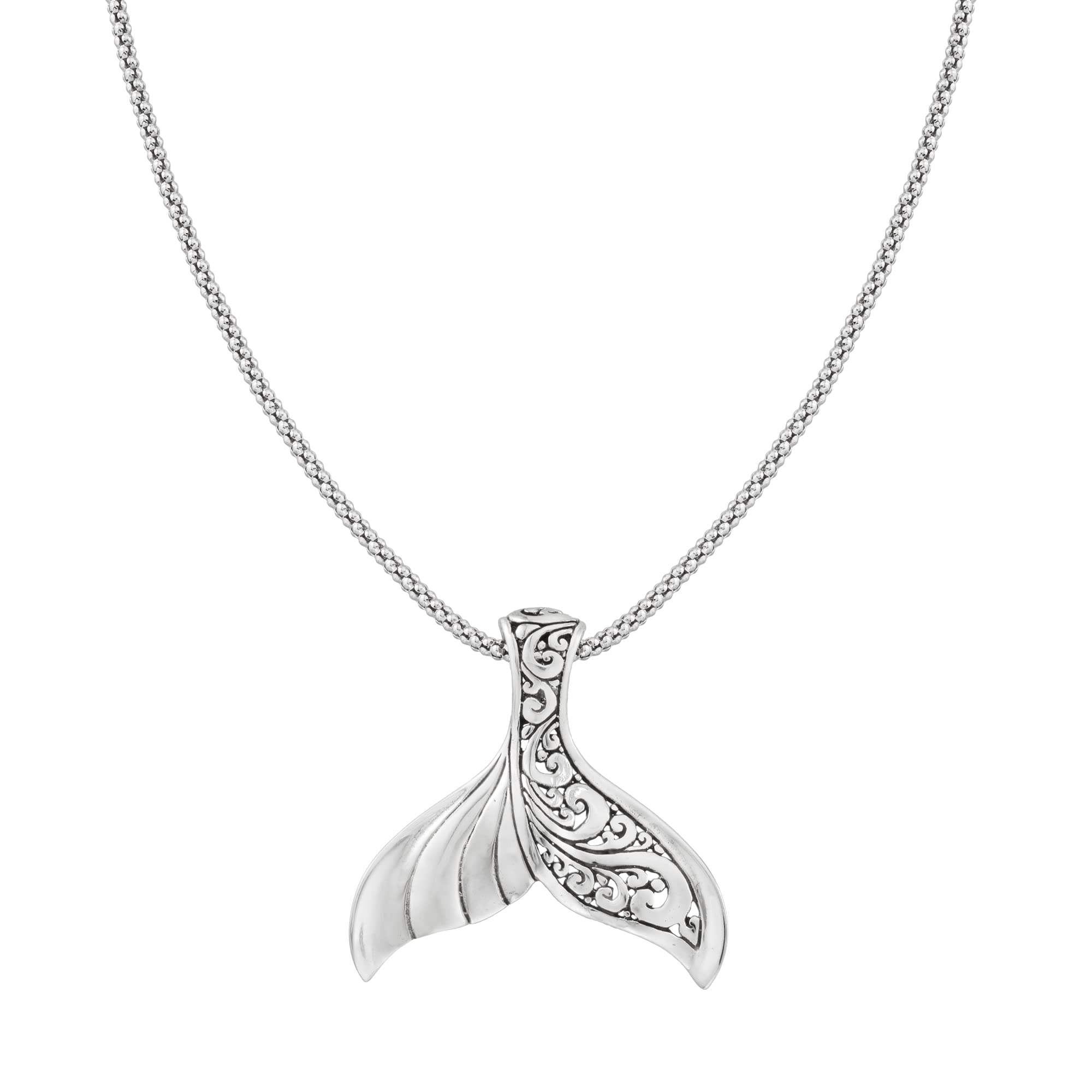 Ross-Simons Sterling Silver Bali-Style Whale Tail Pendant Necklace. 18 inches