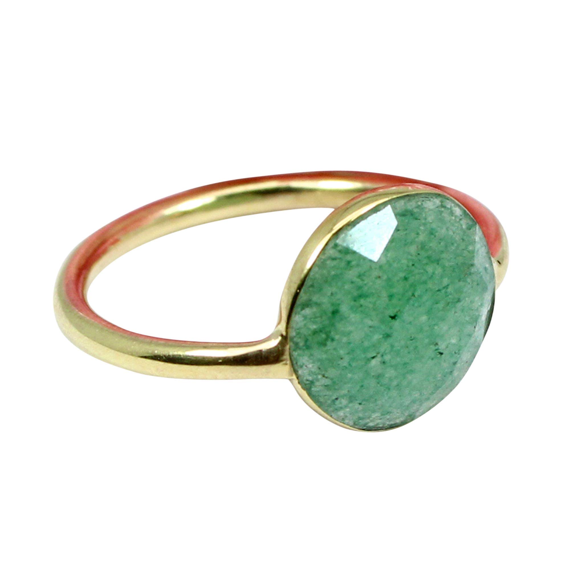 Shilpi Impex 18 K Gold Plated 925 Sterling Silver Round Green Aventurine Gemstone Handmade Dainty Modern Beautiful Men Women Ring (6)