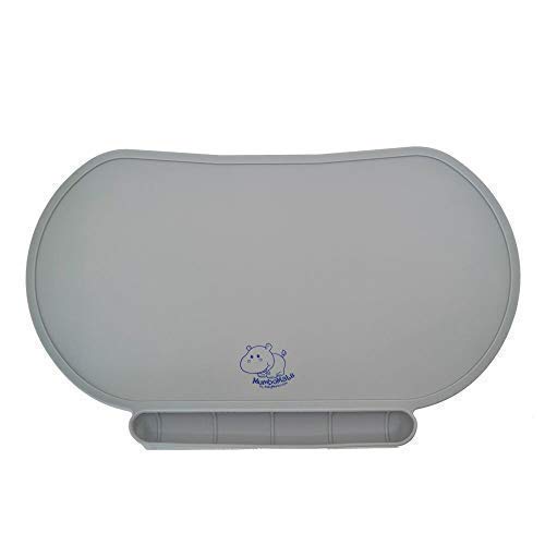 Silicone Children's Place Mat - Baby Mumbo | Food-Grade Quality with Unique Raised Edges for Spill Prevention | Lightweight, Portable, and Spill-Proof Tray (Gracious Gray)