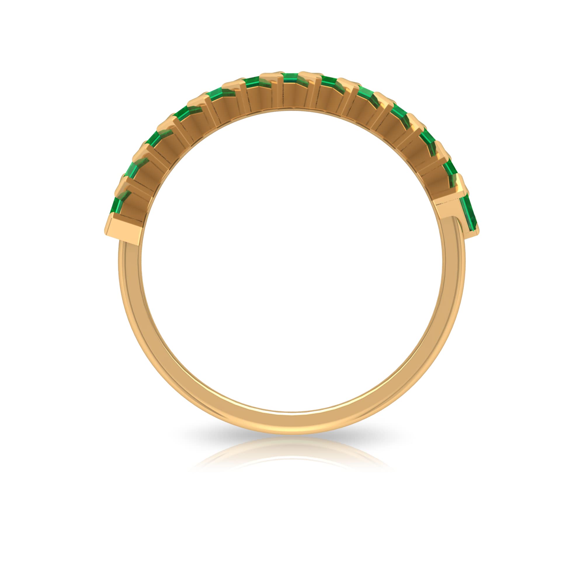 Rosec Jewels Certified Natural Baguette Emerald Ring for Women, AAA Quality, Half Eternity Band (Ideal for Gift), 14K Yellow Gold, Size:US 11.00