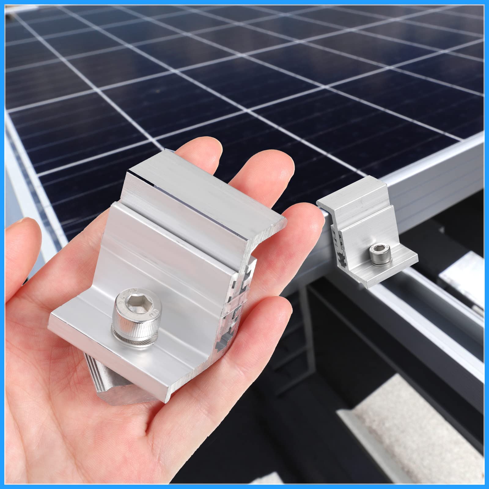 Zhengmy Solar End Clamp Solar Panel Mounting Z Bracket Mid Clamps Aluminum Rail End Clamps Adjustable Panels Grounding Gutter Kit for Solar Panel PV Mounting System Install Accessories (10 Pack)