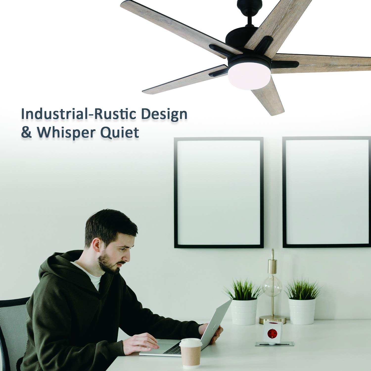 Nocolliny Industrial-Rustic Ceiling Fan 52" with Dimmable LED, Remote Control, Reversible Blade
