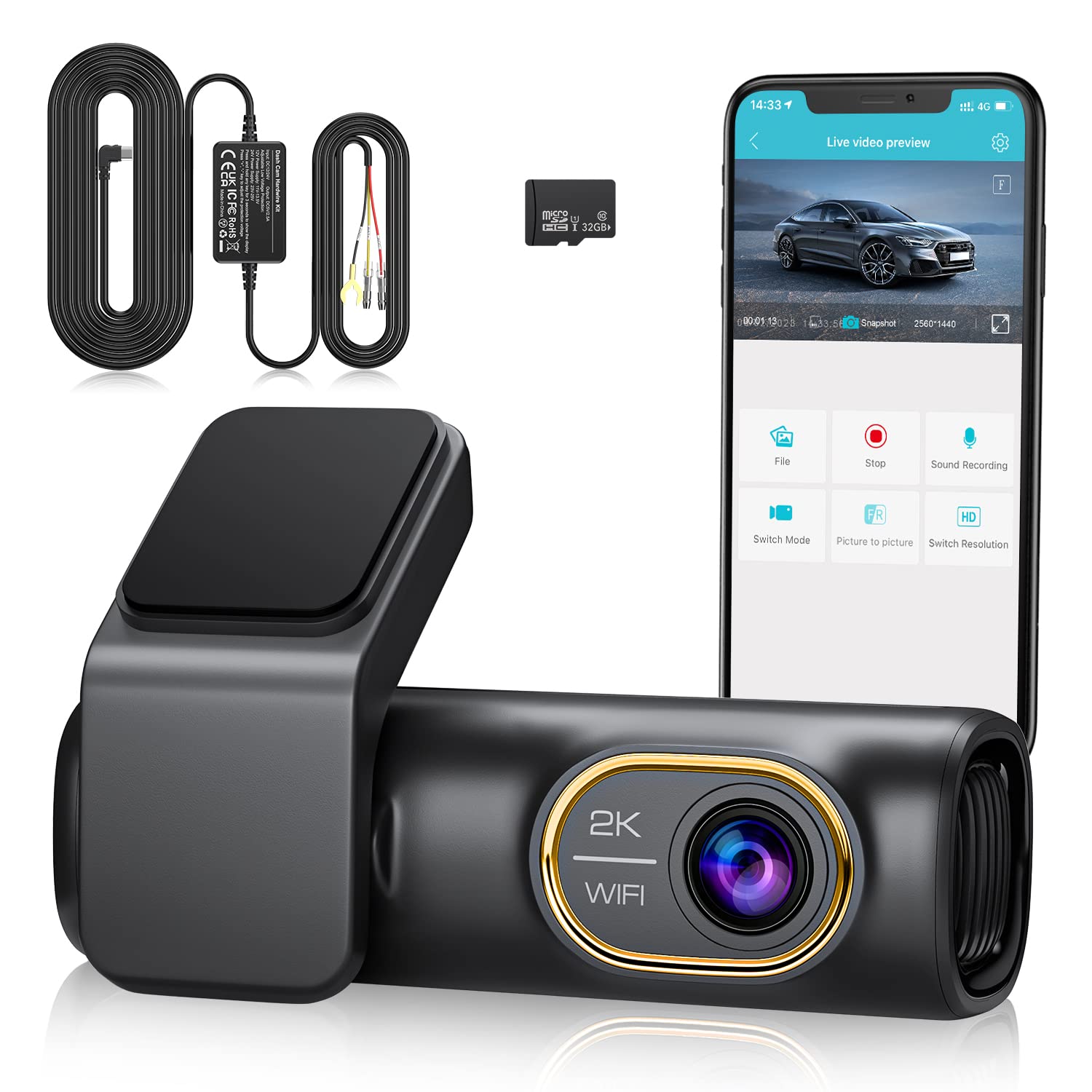 OMBAR 2K Dash Cam + OMBAR Dash Cam Hardwire Kit
