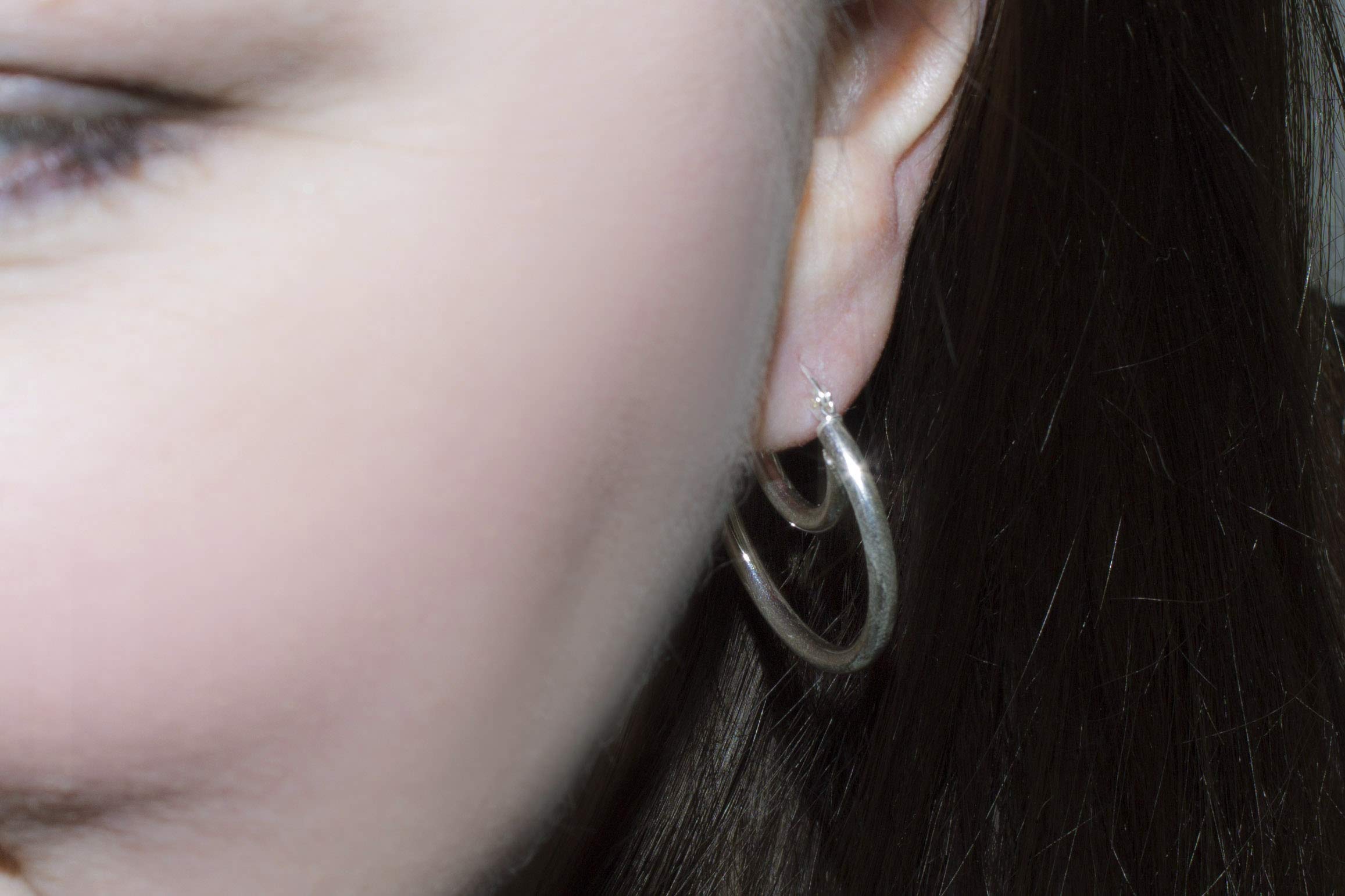 Mia Sarine 925 Sterling Silver 30mm Double Loop Crescent Lightweight Tube Hoop Earrings for Women White