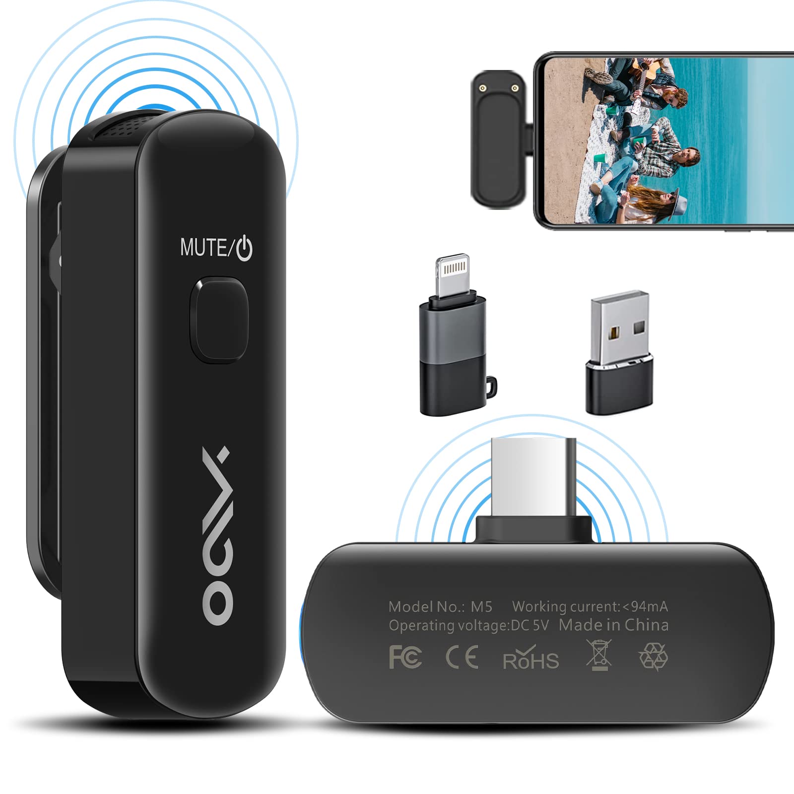 YMOO M5 Mini Wireless Microphone for iPhone iPad,Lavalier Microphone and Receiver for Tablet/Android Phone/Laptop/MacBook Video Recording,Meeting,Vlog,Tiktok,YouTube,Whatsapp