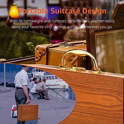 MUSITREND Musitrend Nostalgic Record Player with Bluetooth 3 Speed Turntable Belt Driven Portable Suitcase fit for Home Decoration, Brown (T316WI-USWI)