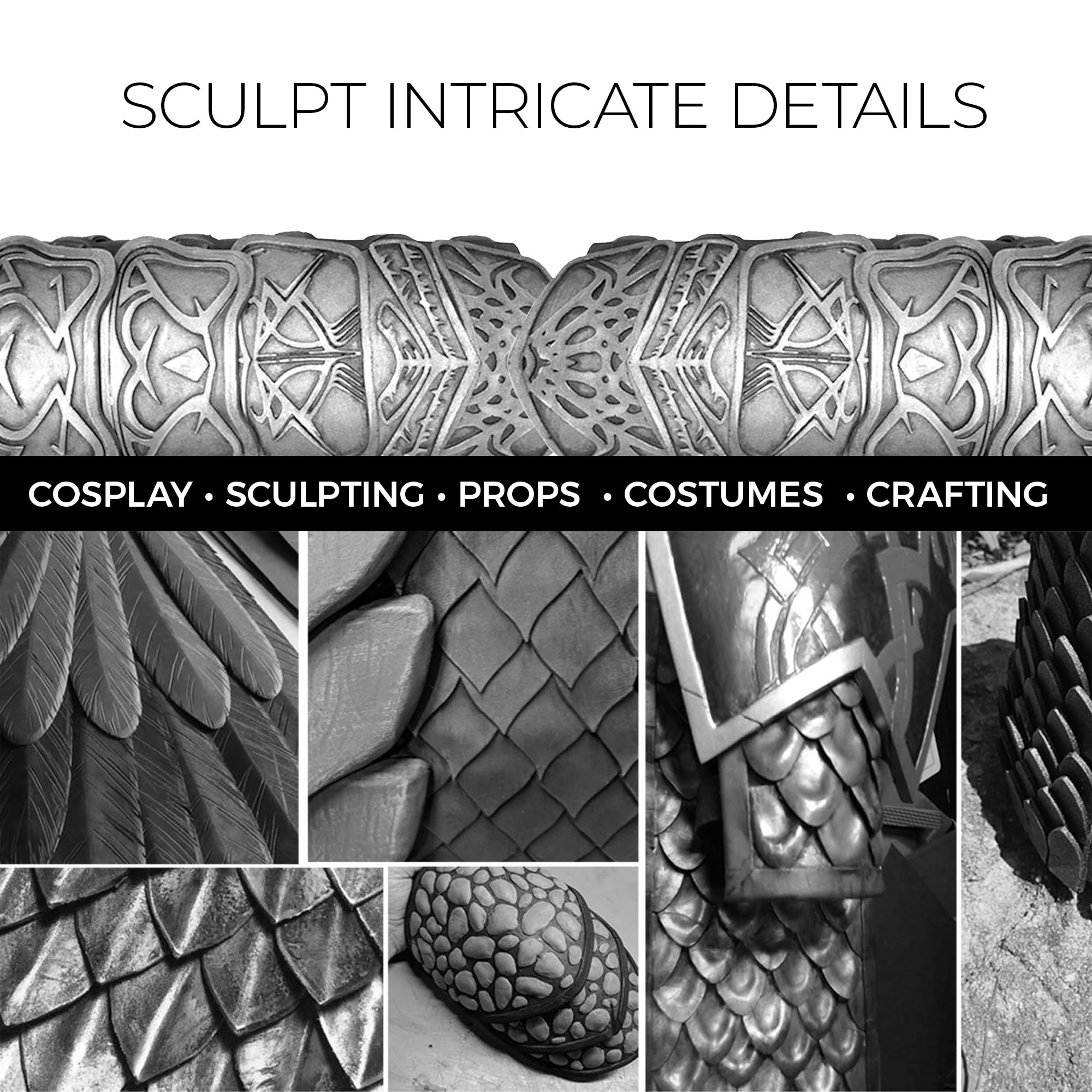 Moldable Cosplay Foam Clay (Gray), Precision Craft Knife Kit, Small Paint Brushes Fine Tip - Brushes for Model Craft, Warhammer, Airplane Kits, Detail Hobby Painting